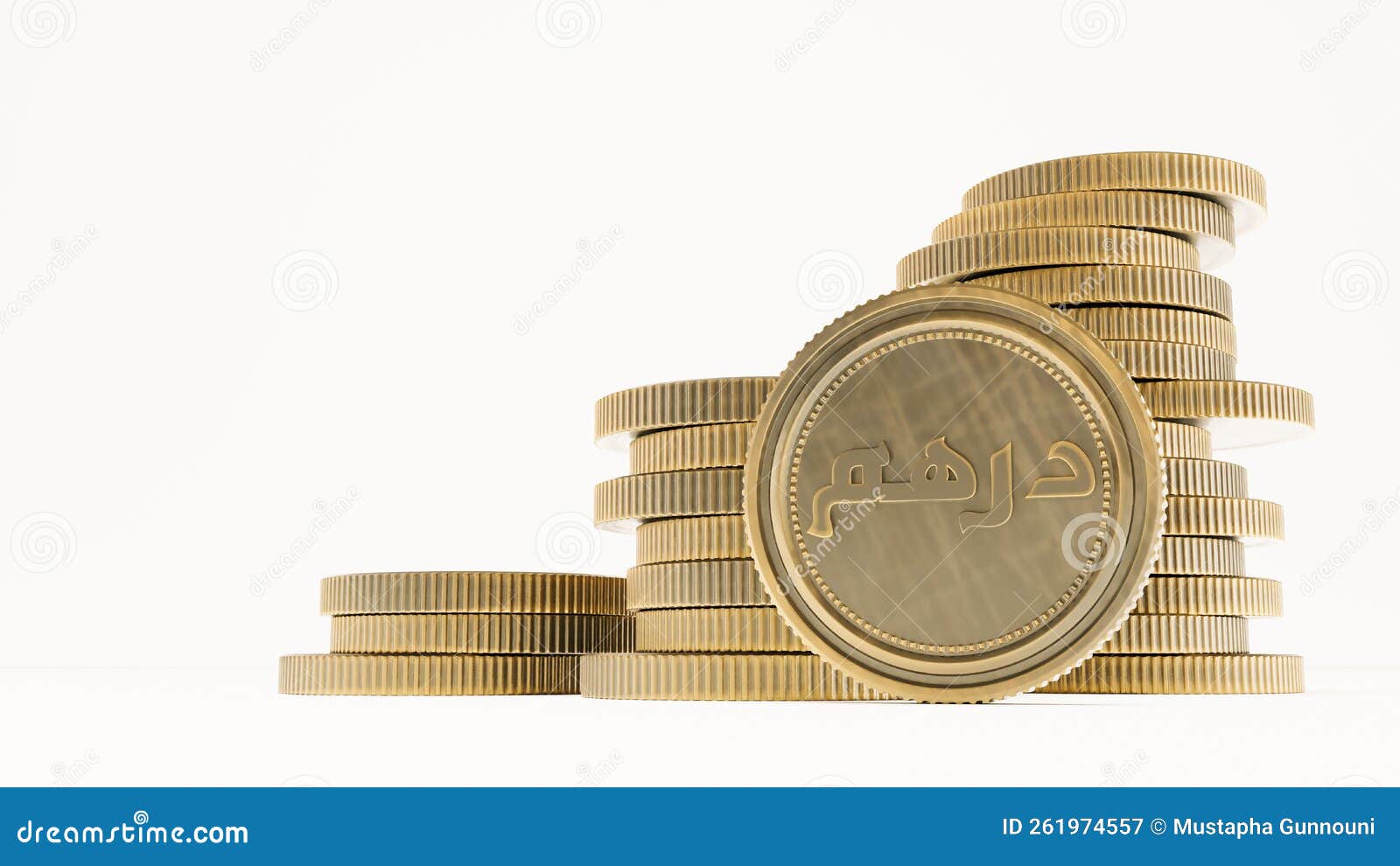 Golden Stack of Dirham Coins Isolated on White Background Stock ...