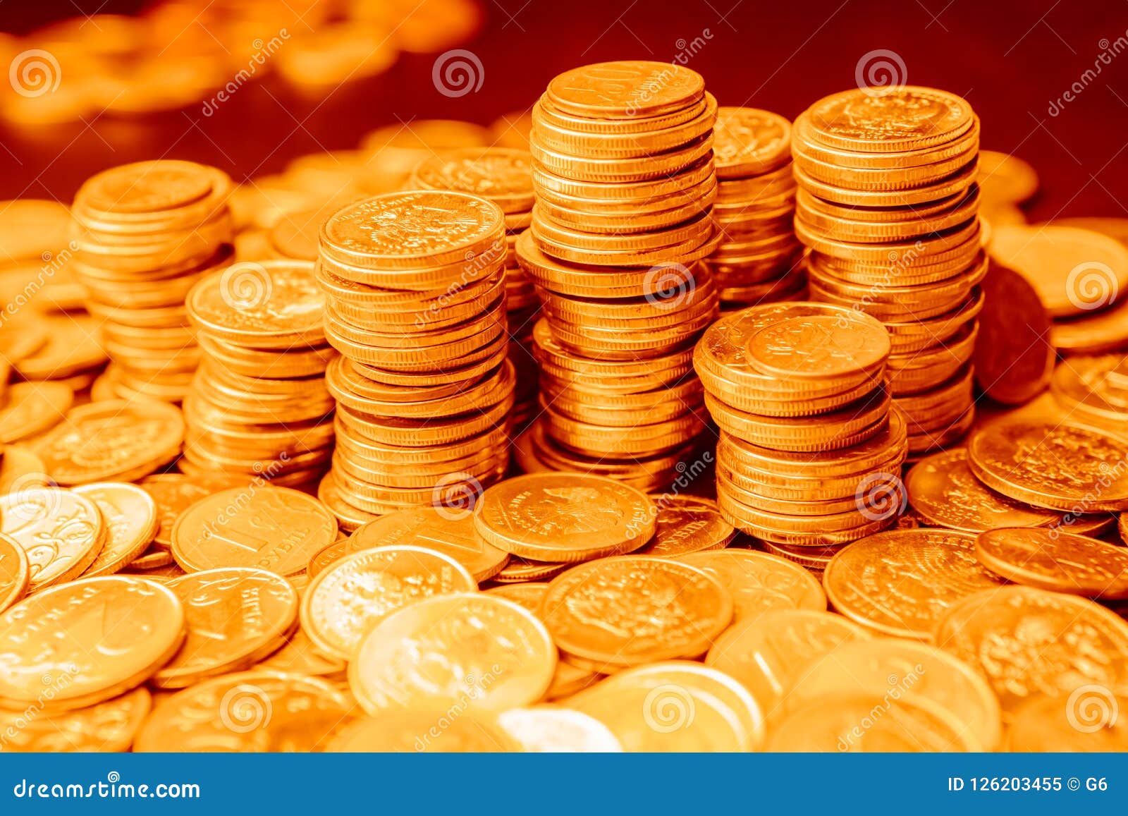 Golden Stacks of Different Rubles Coins Stock Image - Image of golden ...