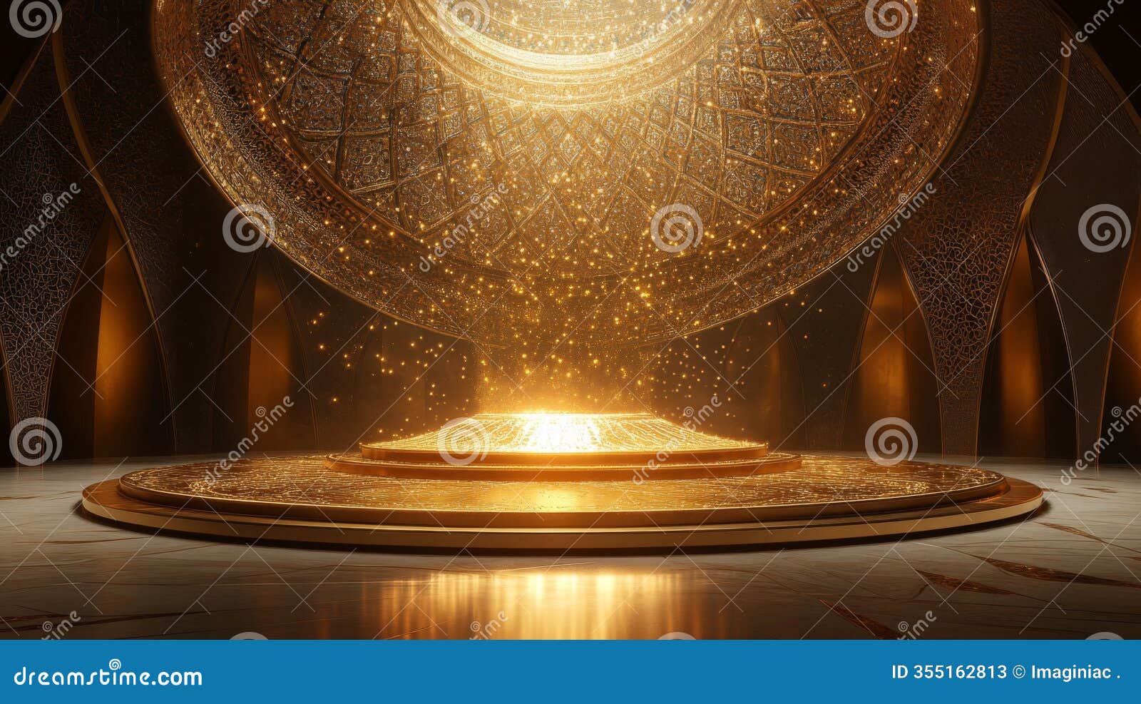 Golden Stage with Intricate Architectural Design and Sparkling Lights ...