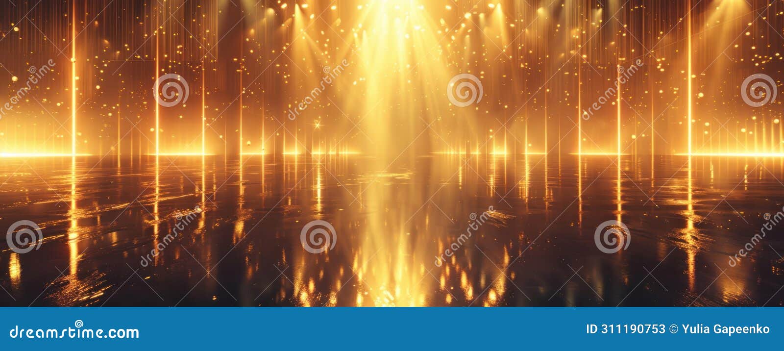 A Golden Stage Light Backdrop with Spotlights and Rays of Light Stock ...