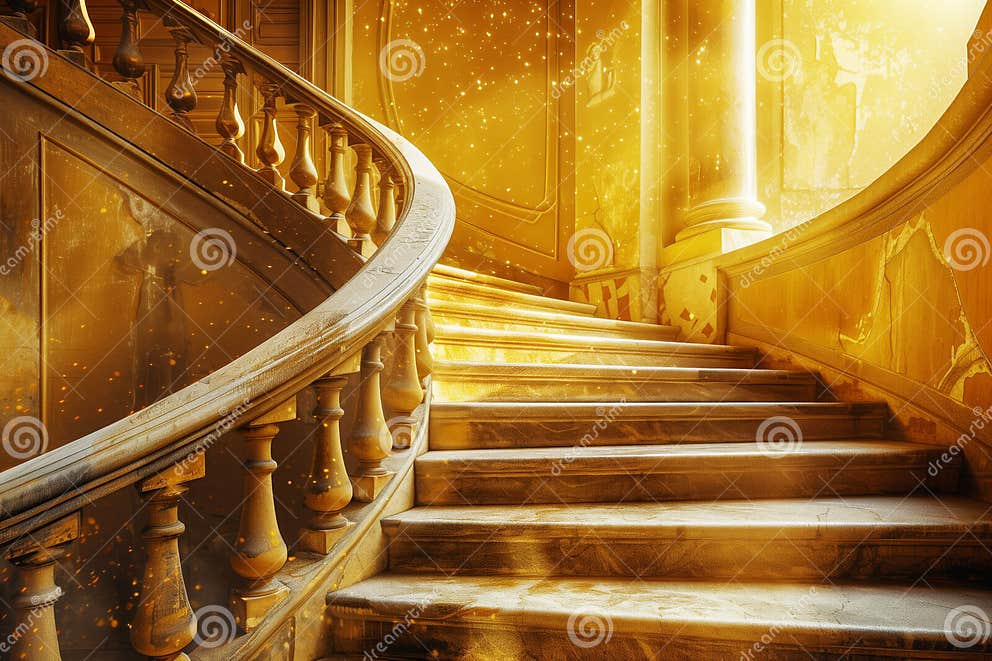 Golden Stair stock illustration. Illustration of shine - 313587793