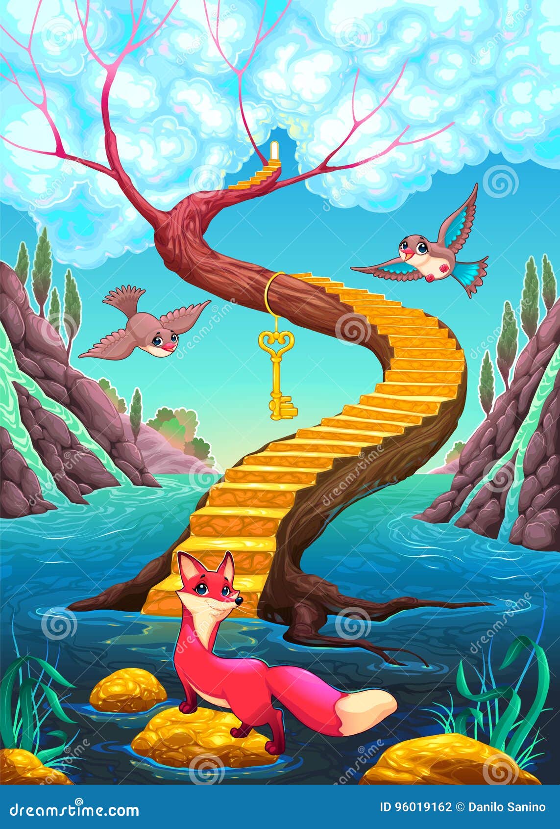 The golden stair stock vector. Illustration of gold, scene - 96019162