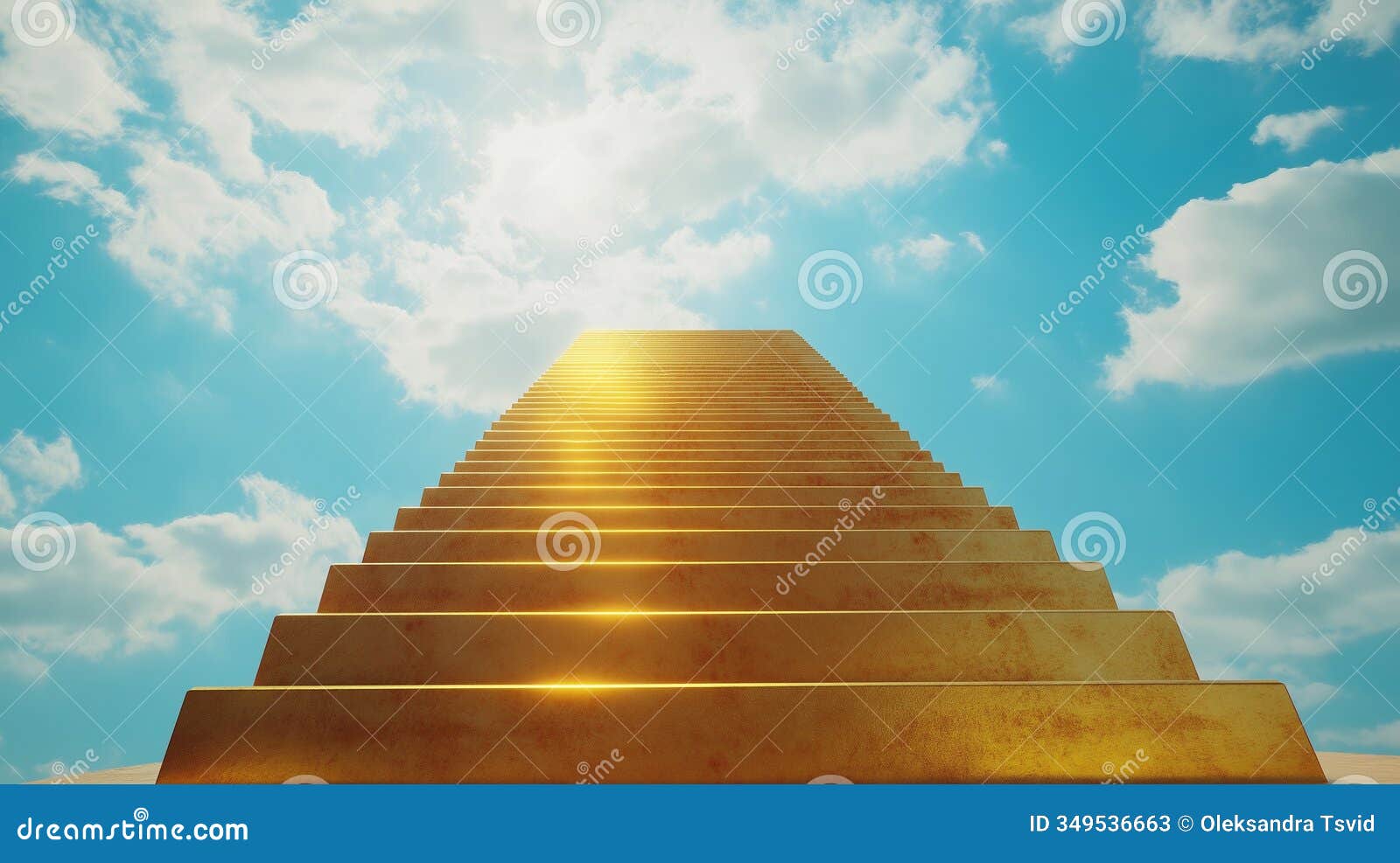 Golden Staircase Ascending into a Bright Sky, with Each Step Marked As ...