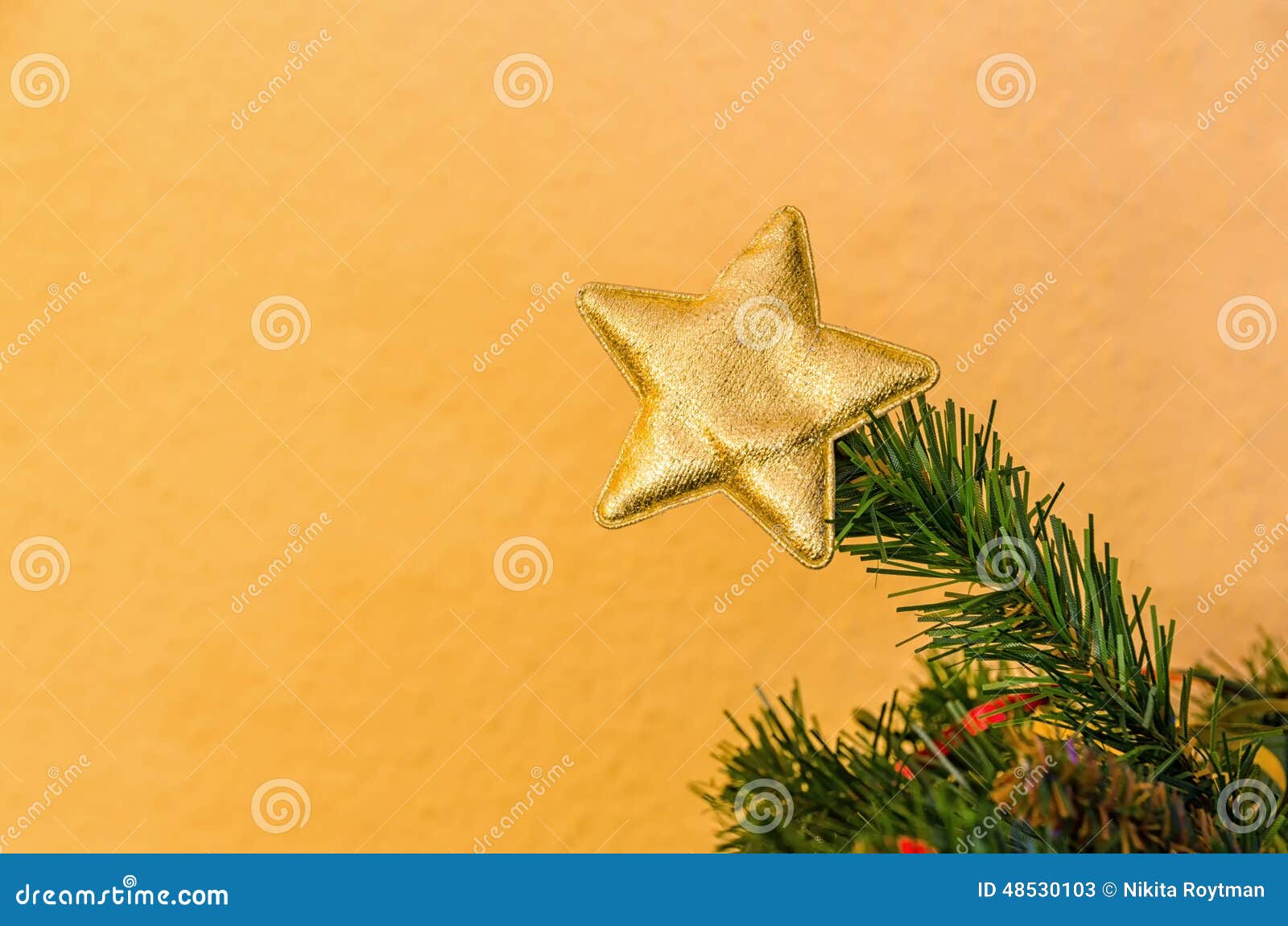 Golden Star on a Christmas Tree Stock Image - Image of holidays, star ...