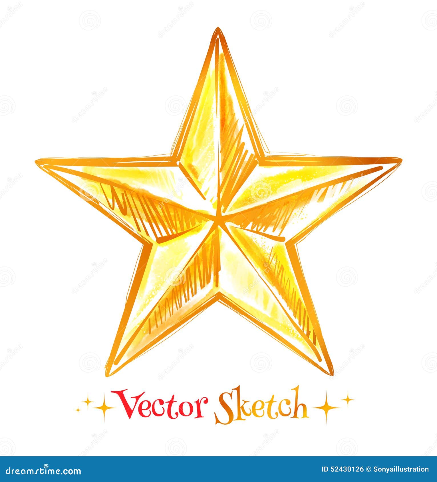 Golden star stock vector. Illustration of handmade, aquarelle - 52430126