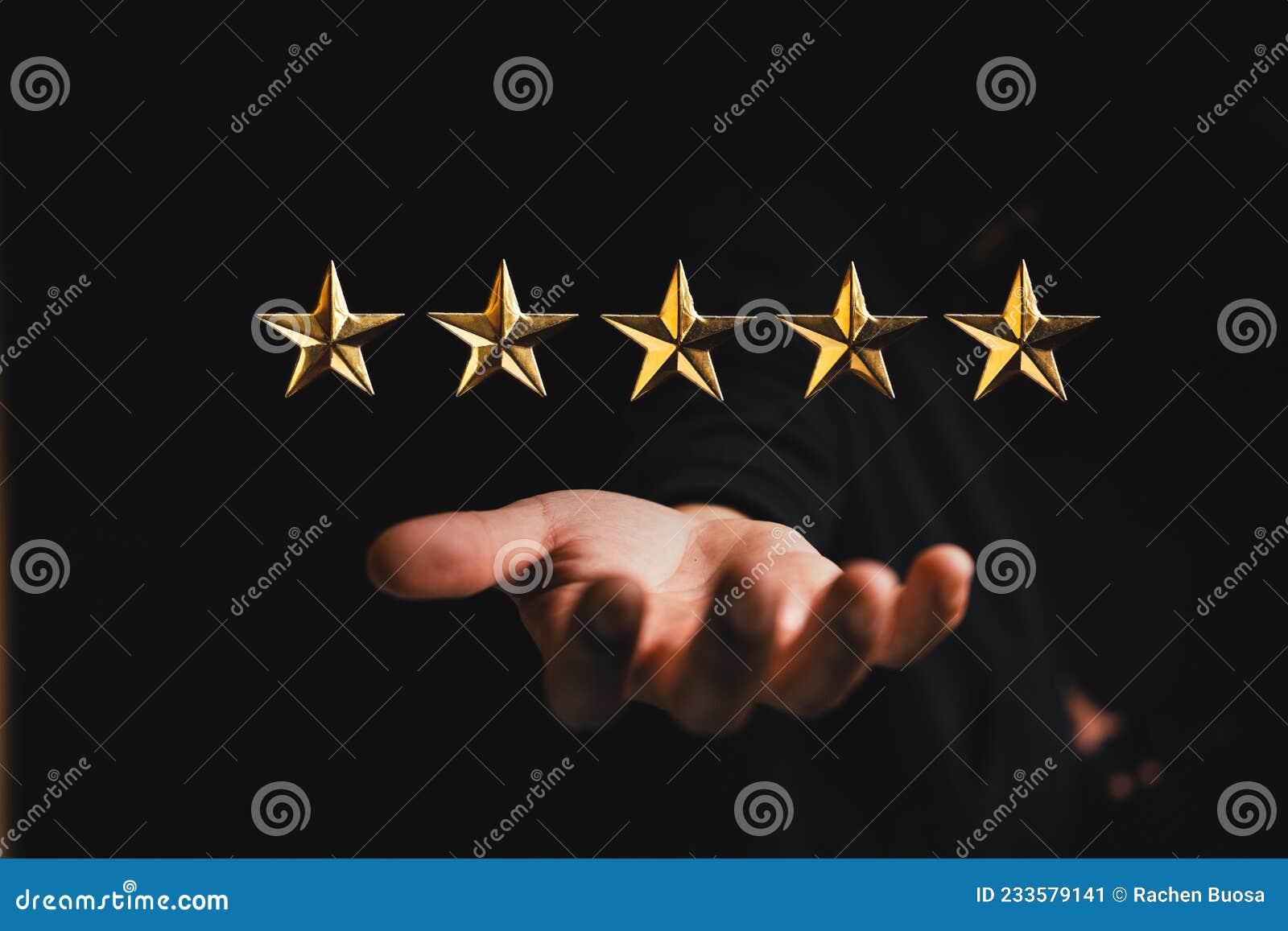 Golden Star Rating on Hand in Dark Background Stock Image - Image of ...