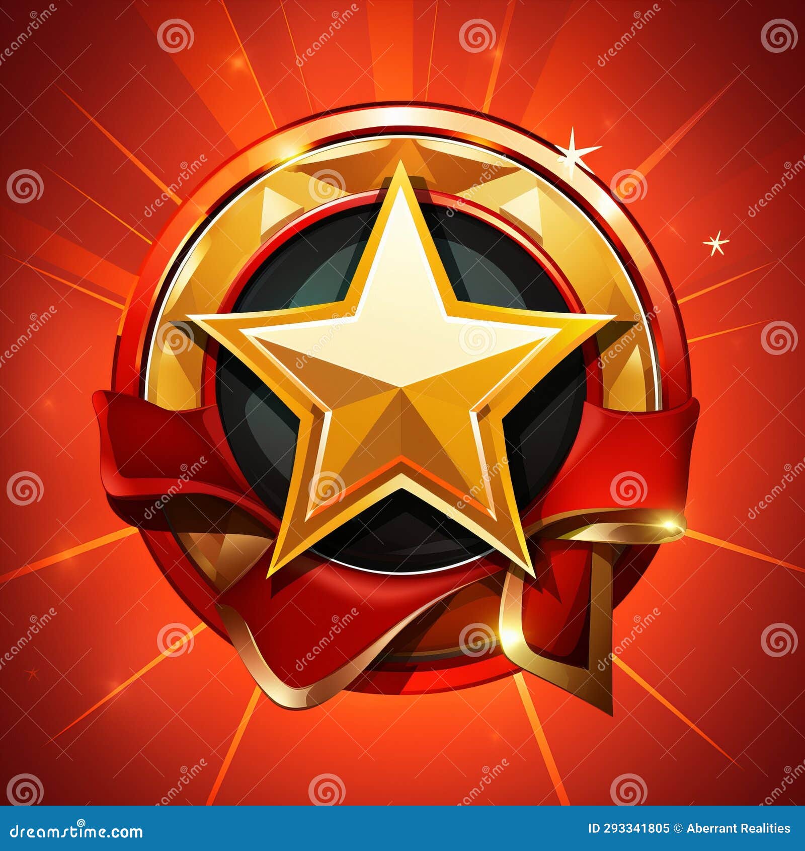 A Golden Star with a Red Ribbon on a Red Background Stock Illustration ...