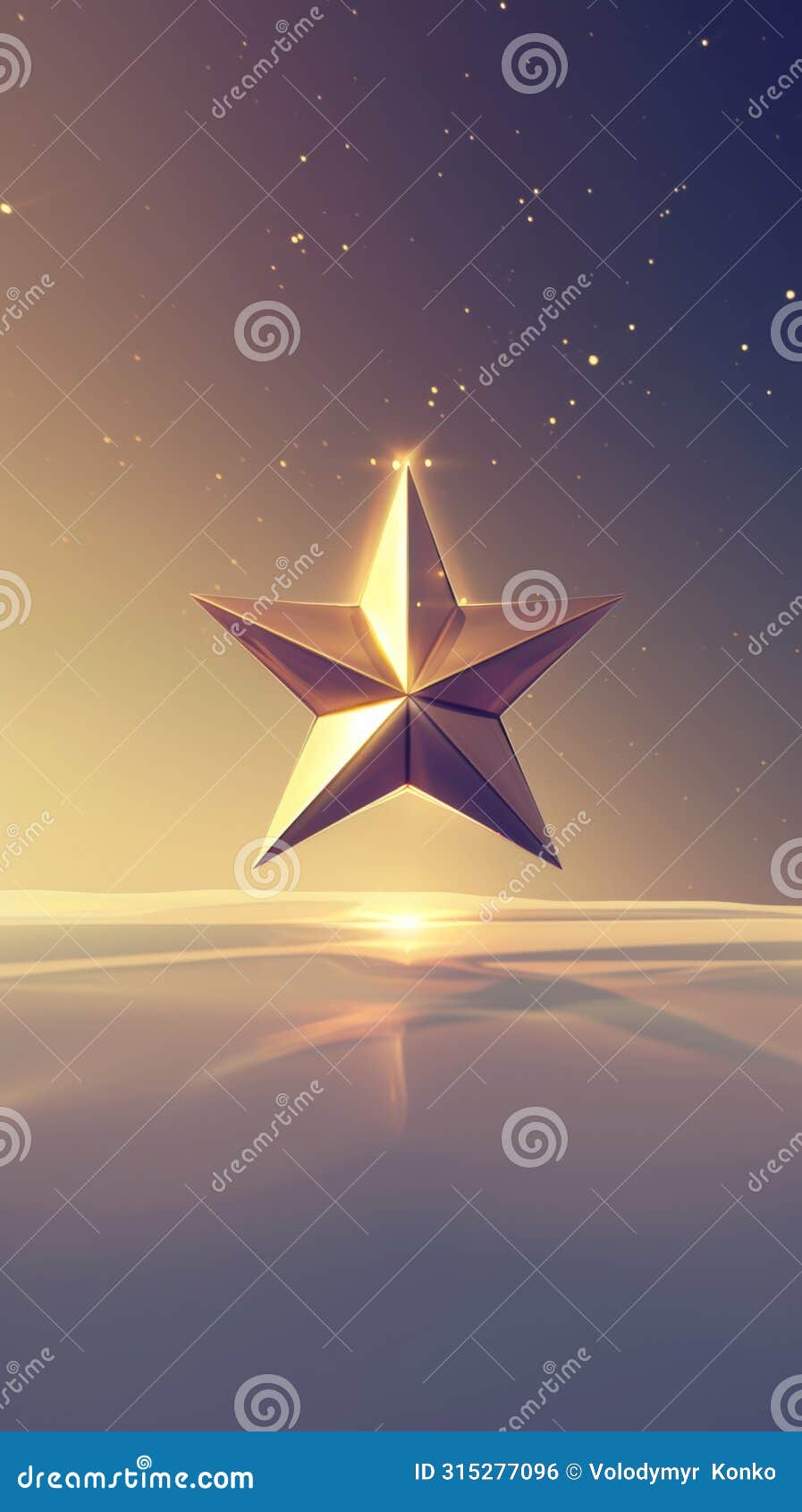Golden Star on a Reflective Surface at Sunset Stock Photo - Image of ...