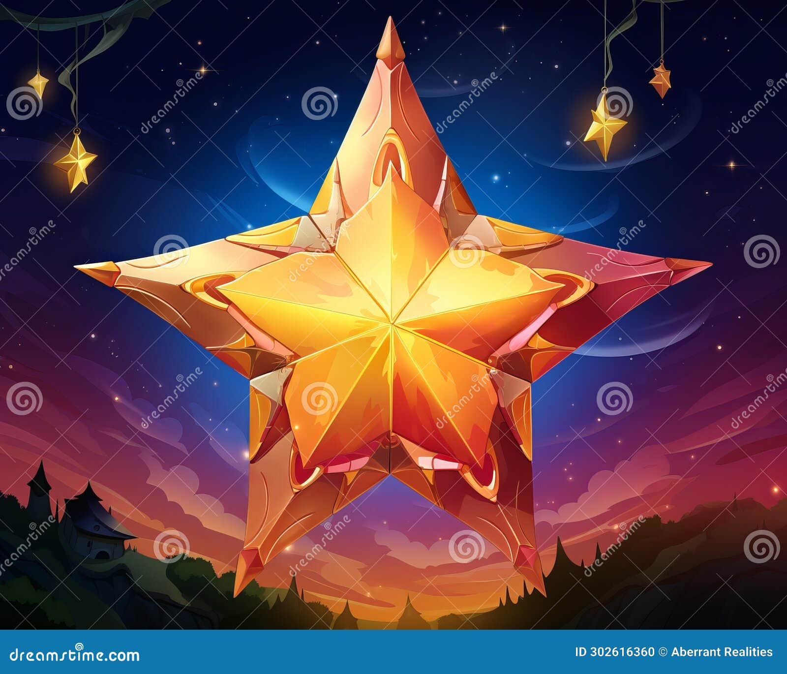 A Golden Star in the Shape of a Star on a Night Sky Stock Illustration ...