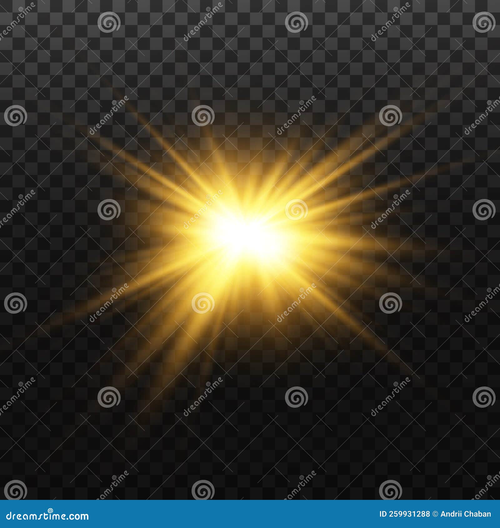 Golden Star, on a Transparent Background, the Effect of Glow and Rays ...