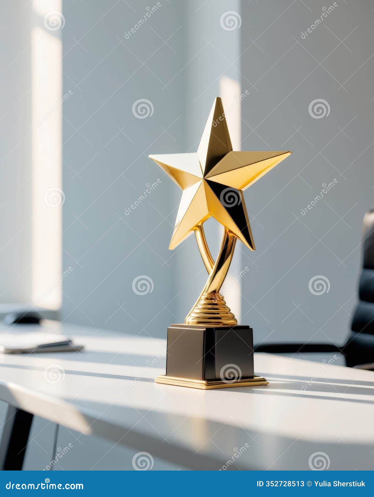 A Golden Star Trophy Standing on an Office Desk. Stock Illustration ...