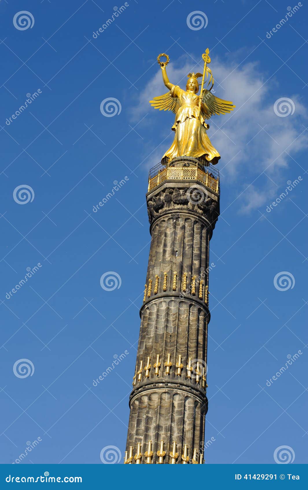 Golden statue in Berlin stock image. Image of blue, landmark - 41429291