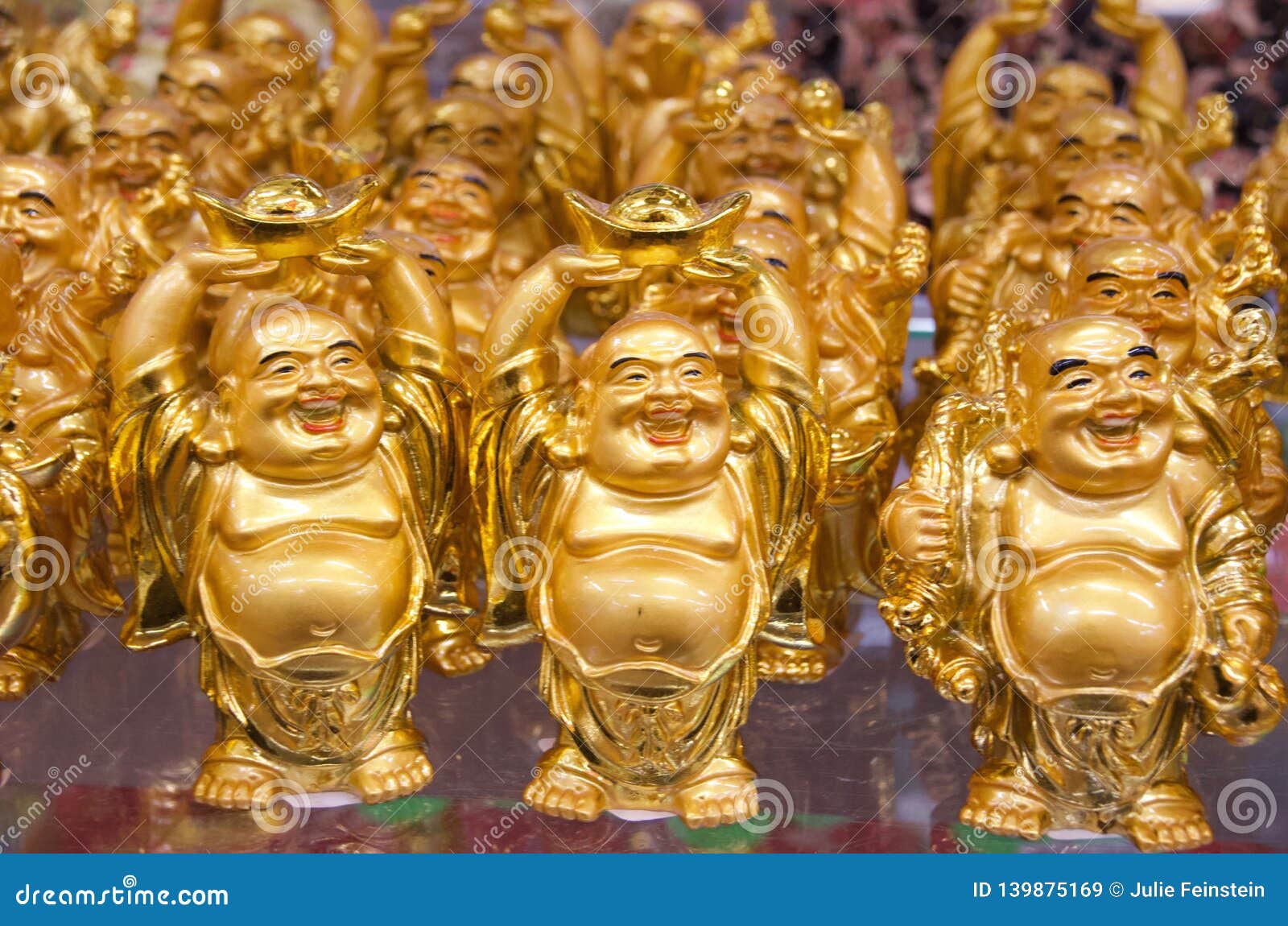 Golden Buddhas stock image. Image of smiling, luck, smiles - 139875169