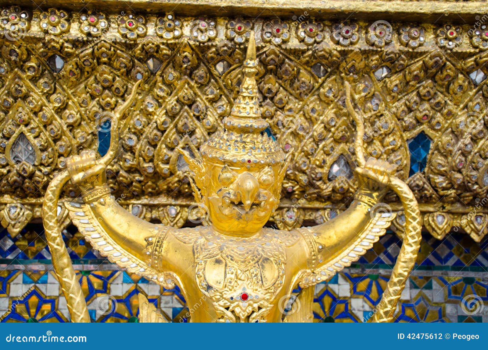 Golden Staute of Garuda Close Up Stock Photo - Image of meditating ...