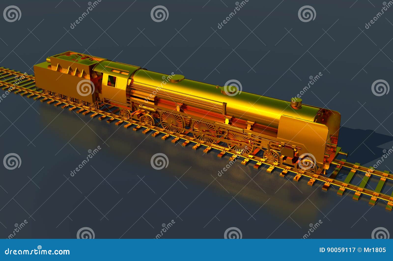 Golden Steam Locomotive Royalty-Free Cartoon | CartoonDealer.com #90059117