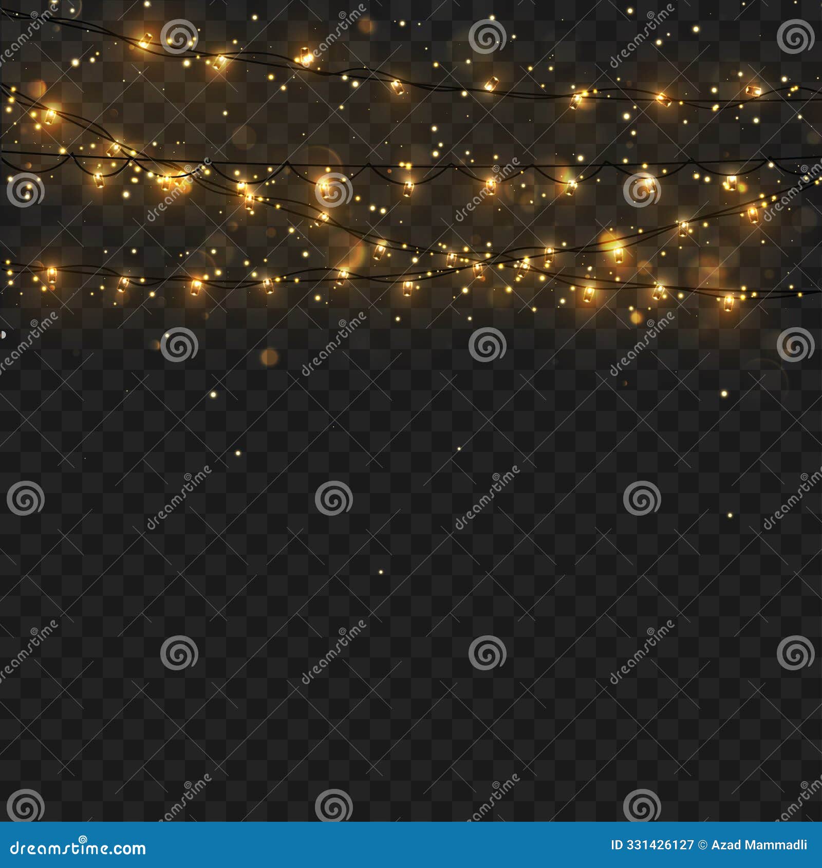 Golden String Lights Hanging, Glowing Softly, Against a Transparent ...