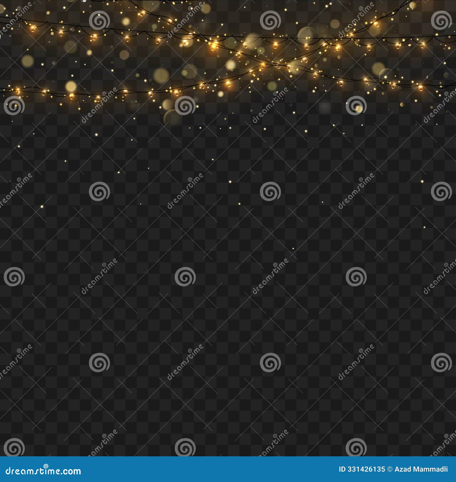 Golden String Lights Hanging, Glowing Softly, Against a Transparent ...