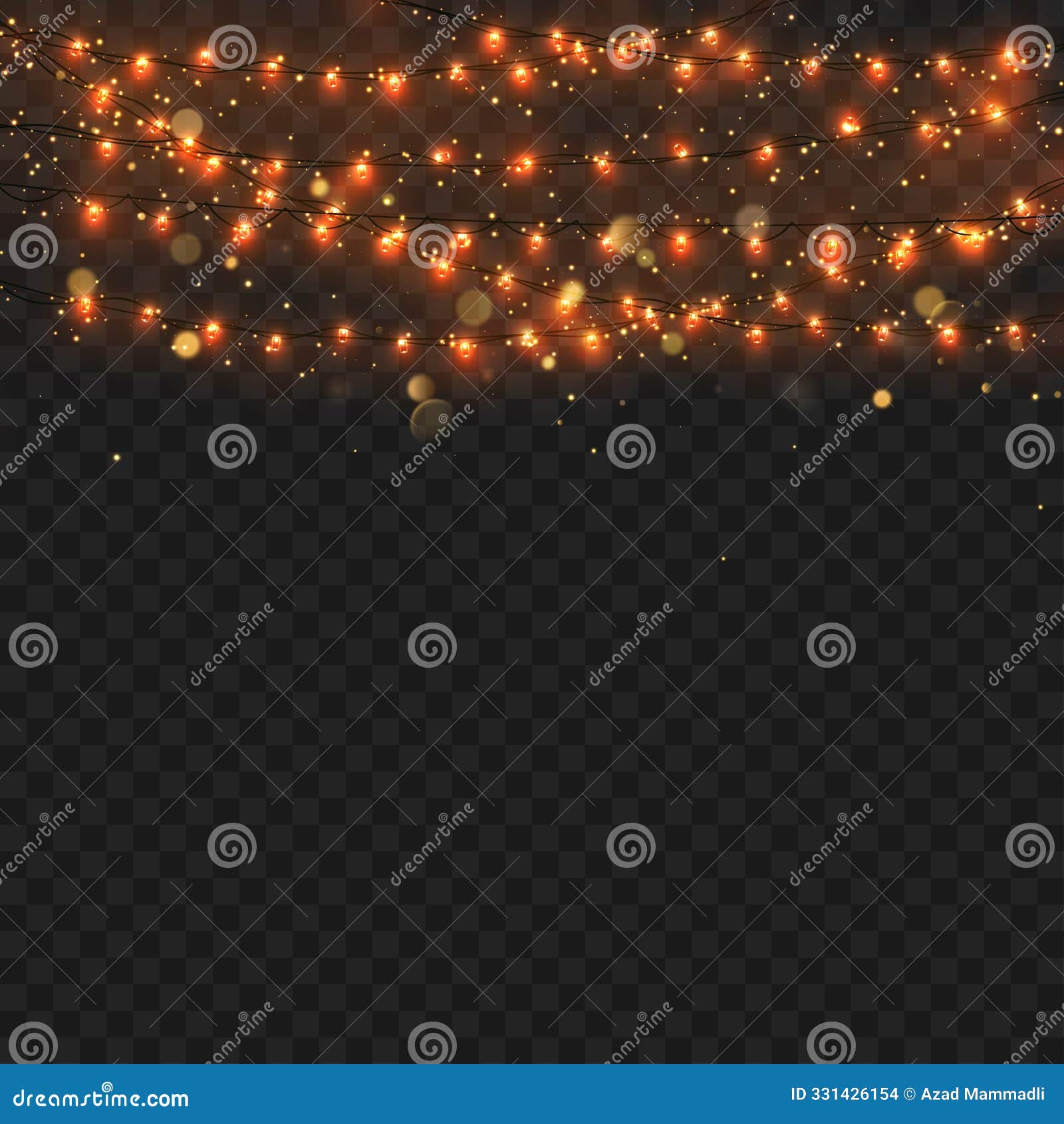 Golden String Lights Hanging, Glowing Softly, Against a Transparent ...