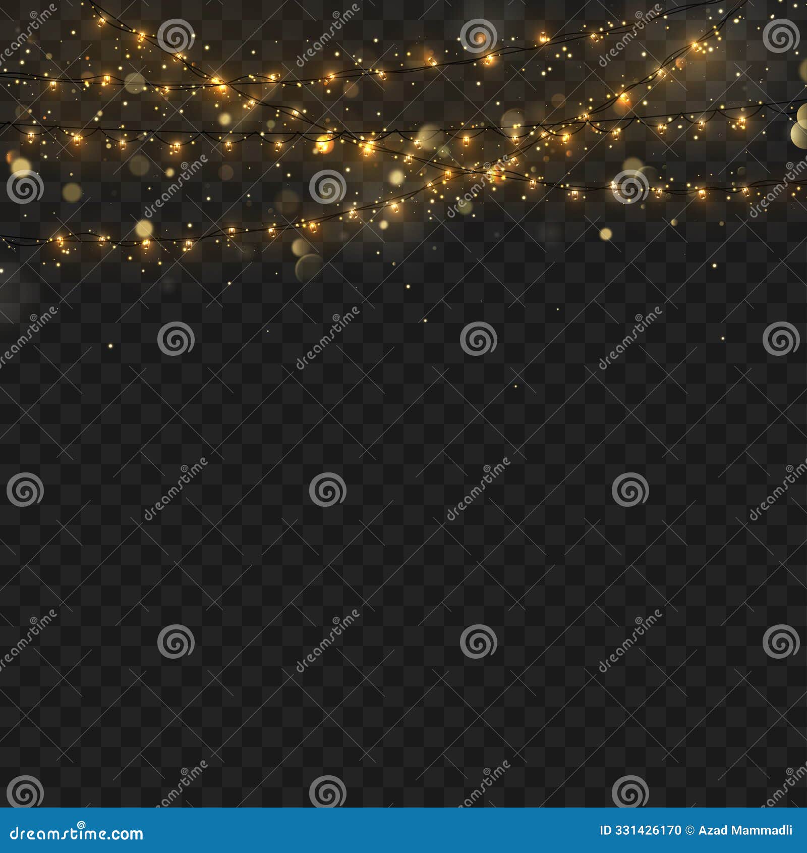 Golden String Lights Hanging, Glowing Softly, Against a Transparent ...