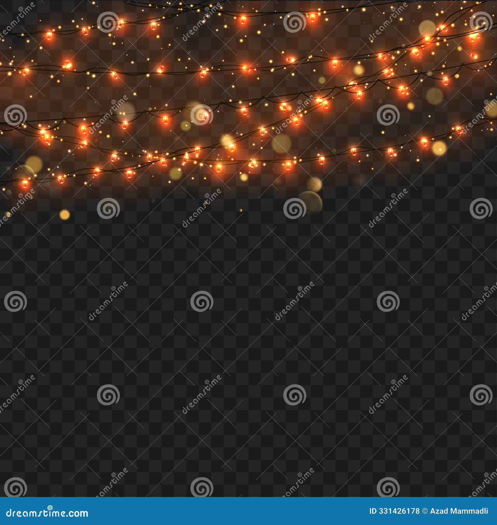 Golden String Lights Hanging, Glowing Softly, Against a Transparent ...