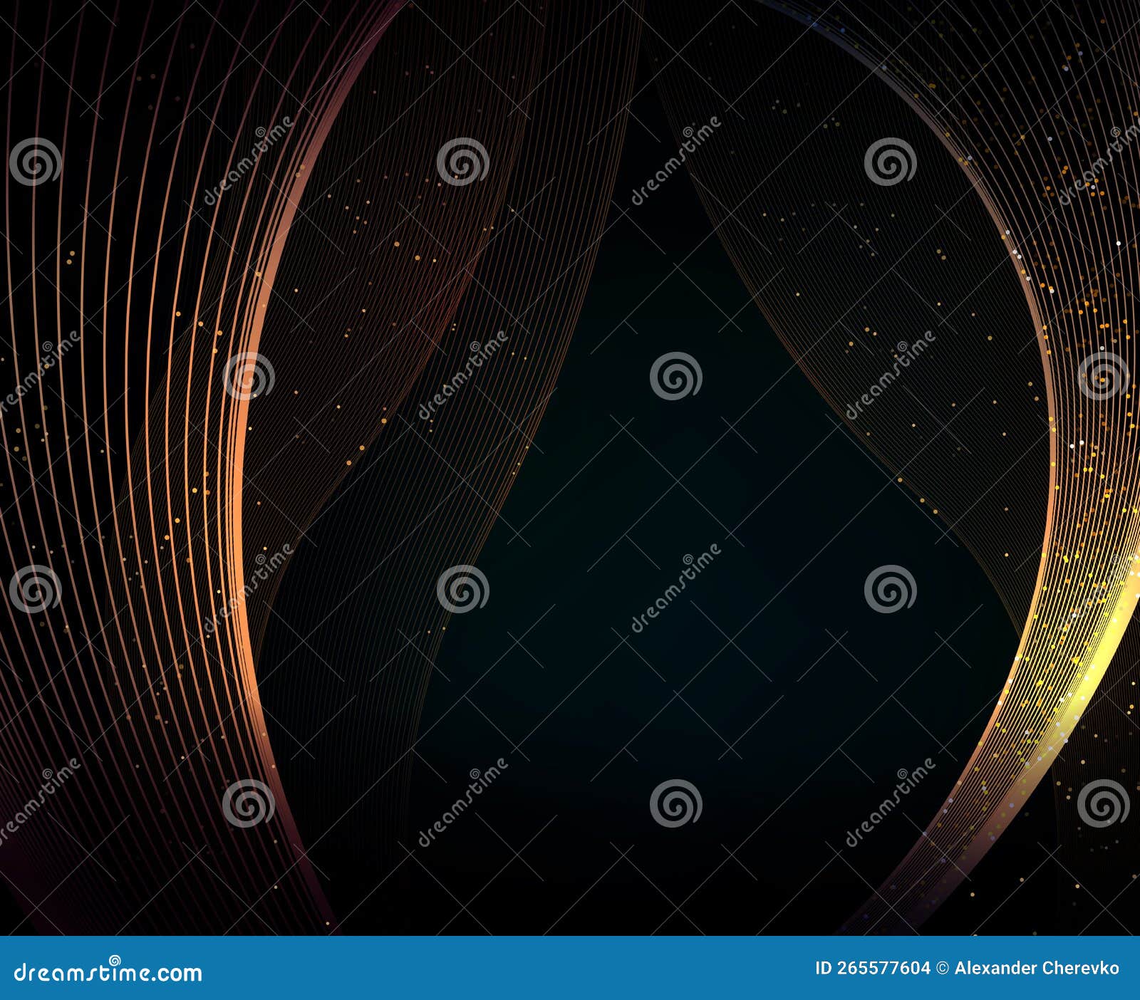 Golden Subtle Waves with a Glitter Effect on a Black Background Stock ...