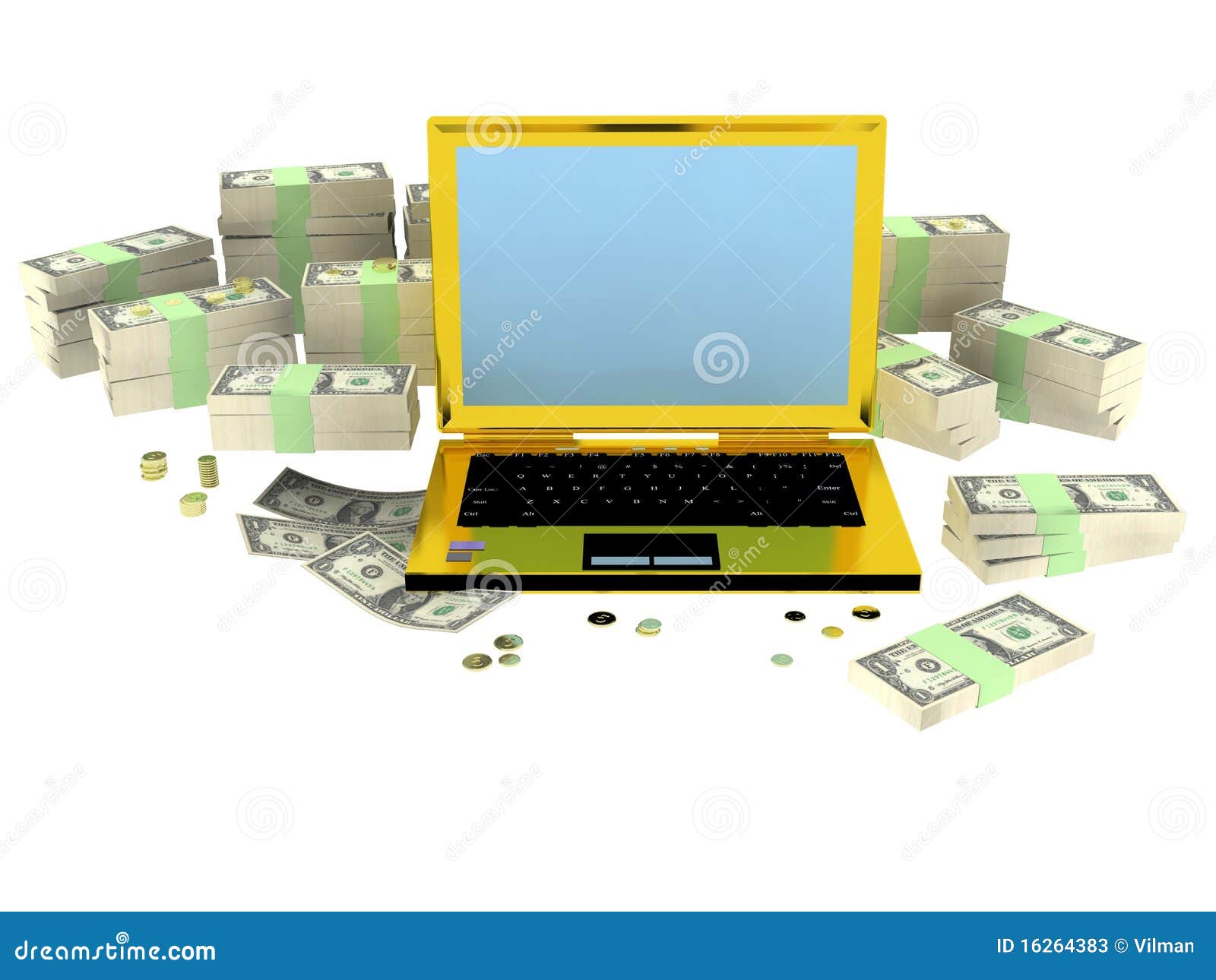 Golden Succsess Computer with Money Around Stock Illustration ...
