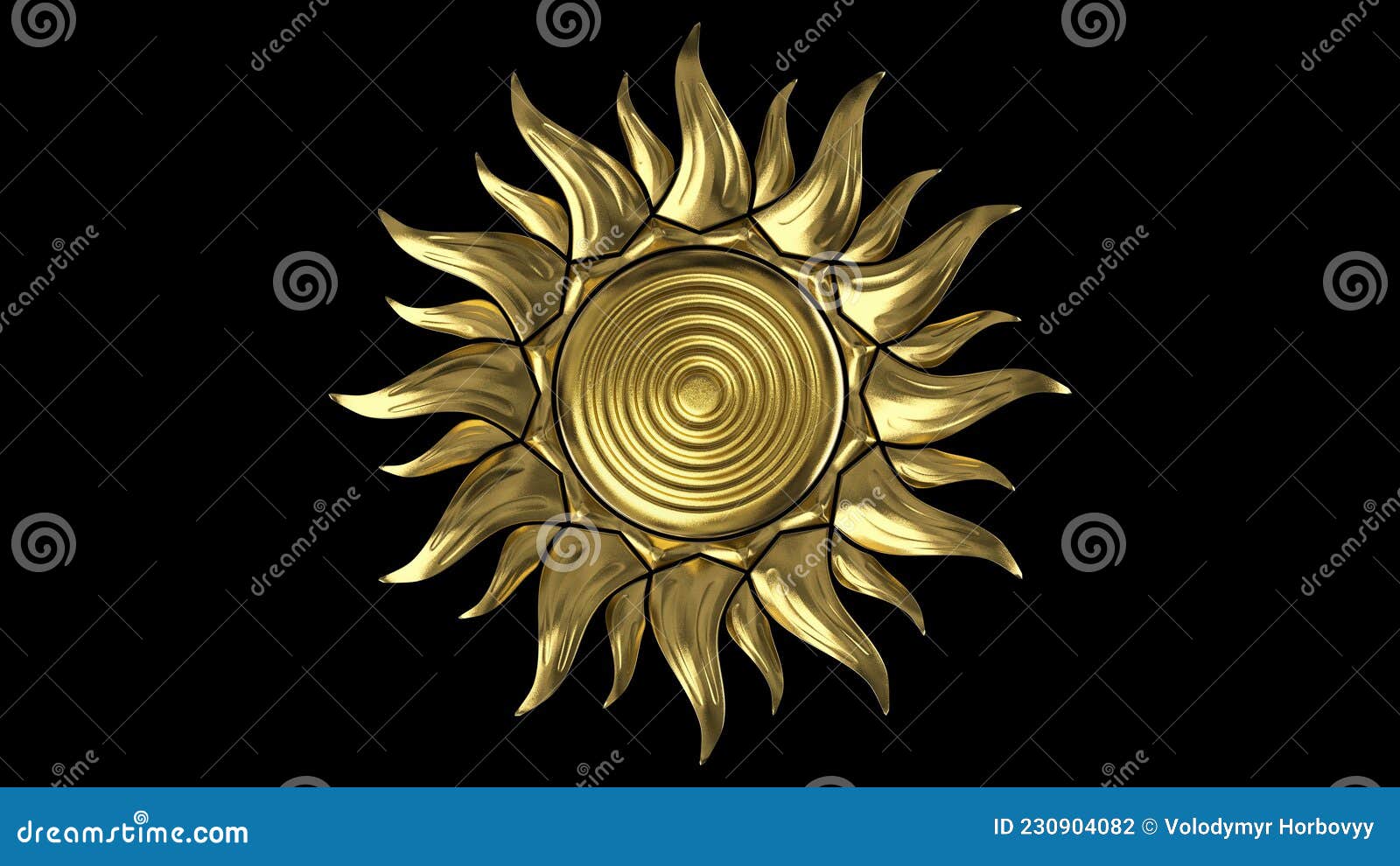 The Golden Sun. the Rays Rotate in a Circle. on a Black Background. 3D ...