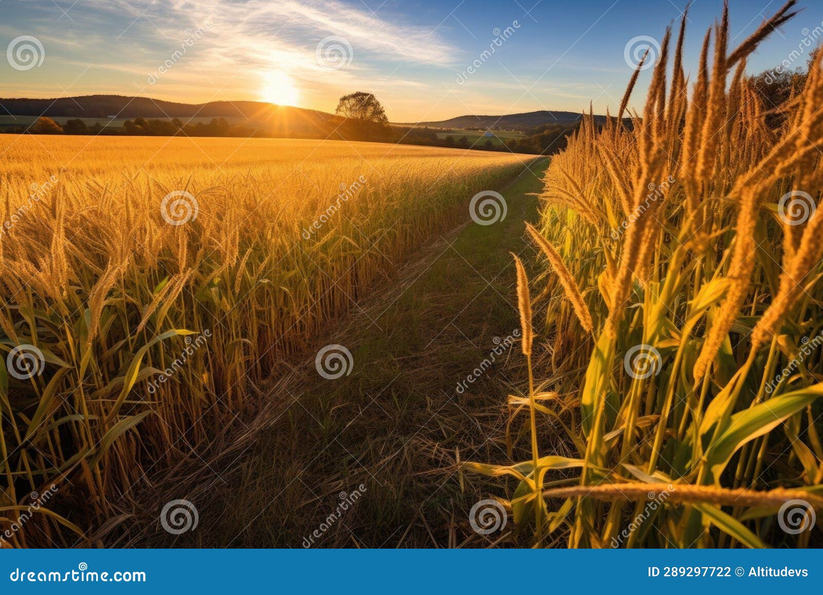 Golden Sun Casting Long Shadows in Cornfield Stock Photo - Image of shadows, generated: 289297722