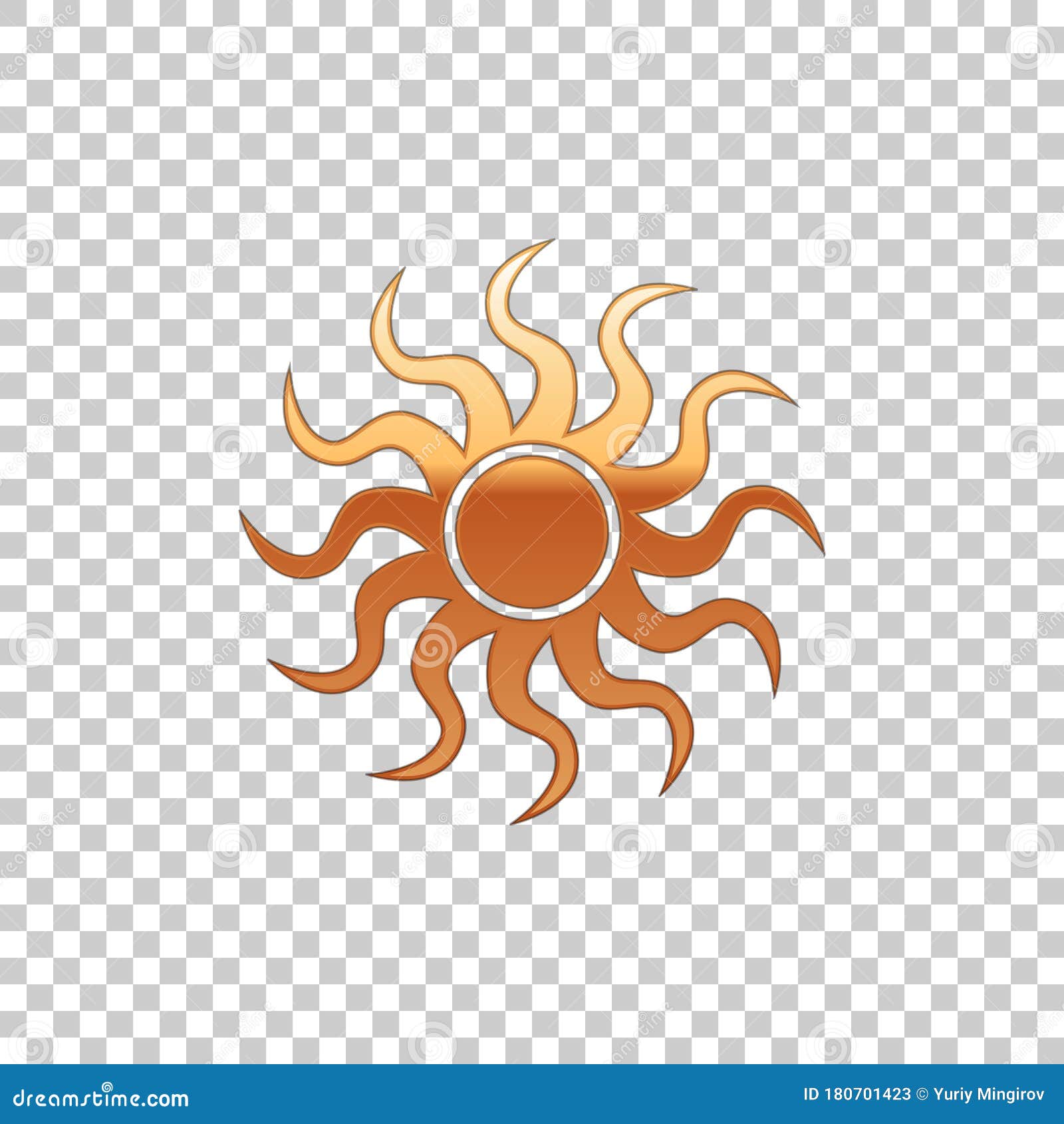 Golden Sun Isolated Object on Transparent Background. Flat Design Stock ...
