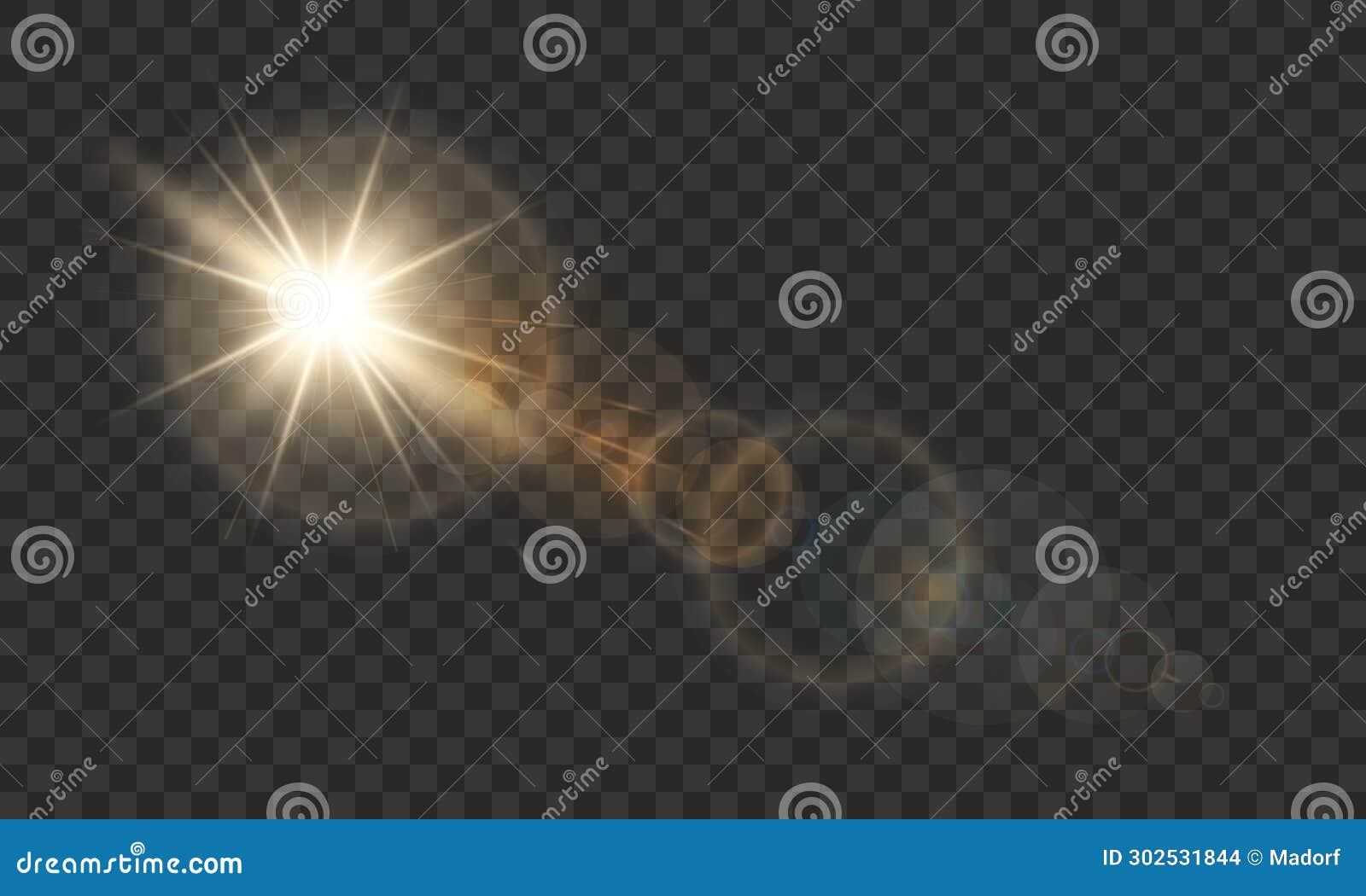 Golden Sunlight Lens Flare On Transparent Background Vector ...