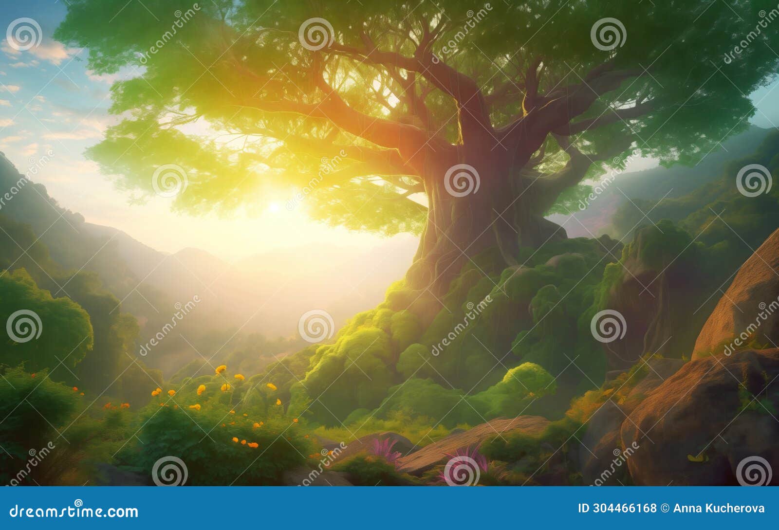 An Ancient Tree On A Blank Canvas. Hand Drawn Vector Illustration ...