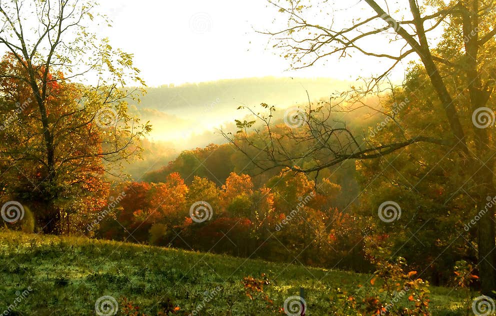 Golden Sunrise on Fall Morning Stock Photo - Image of early, hillside ...