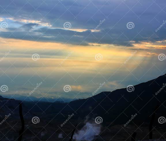 Golden Sunrise at Papandayan Mountain View from Dead Forest Stock Photo ... Golden Sunrise at Papandayan Mountain View from Dead Forest Stock Photo ...