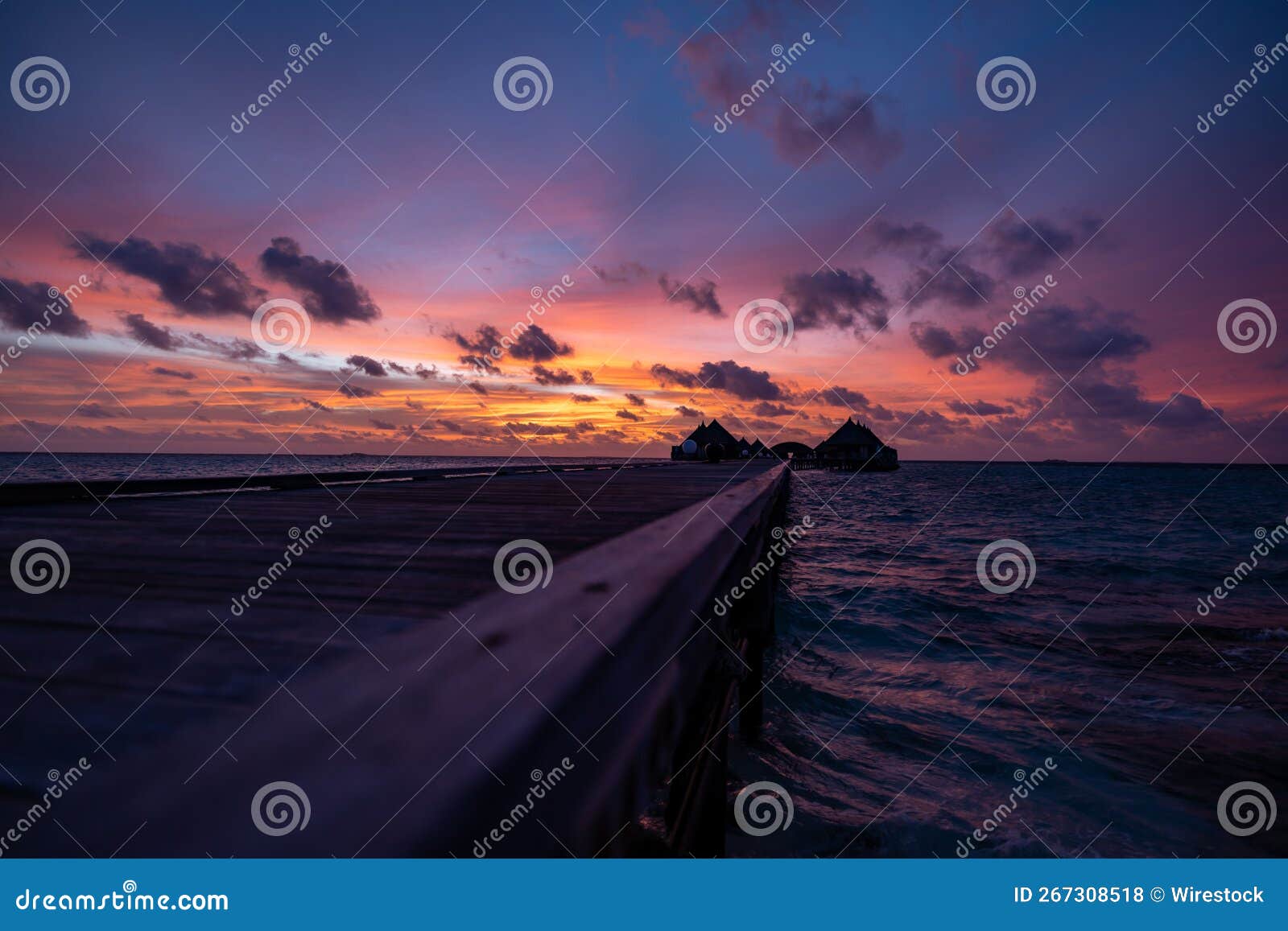 Golden Sunset Over the Beach with a Boardwalk Stock Photo - Image of ...