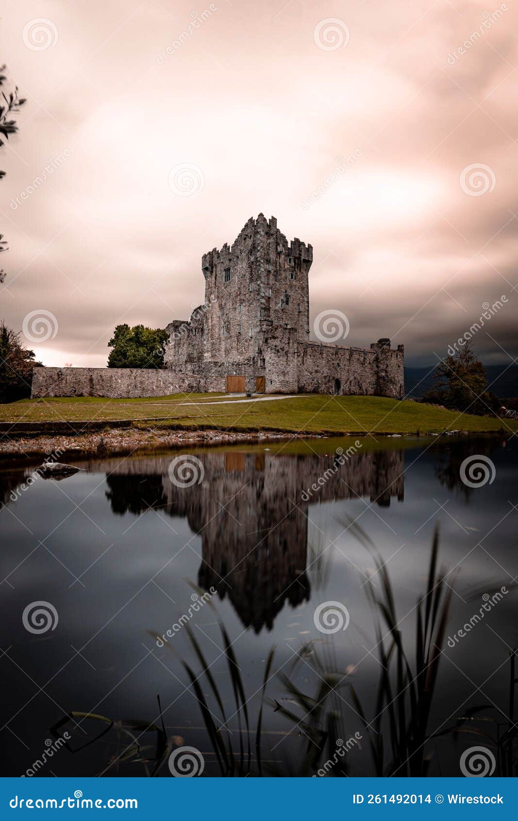 Golden Sunset Over the Ross Castle with Its Reflection on the Lake ...