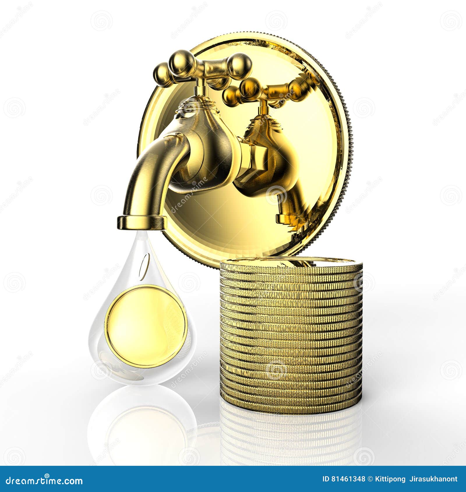 Golden Tap with Gold Coins Falling Stock Illustration - Illustration of ...
