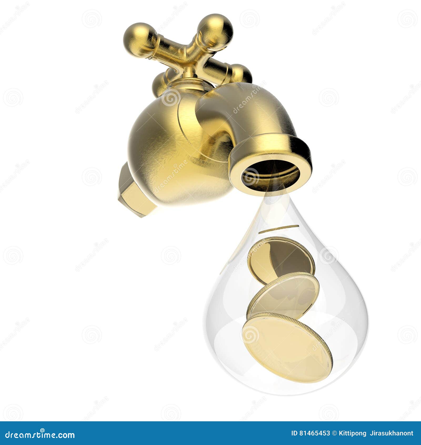 Golden Tap with Gold Coins Falling Stock Illustration - Illustration of ...