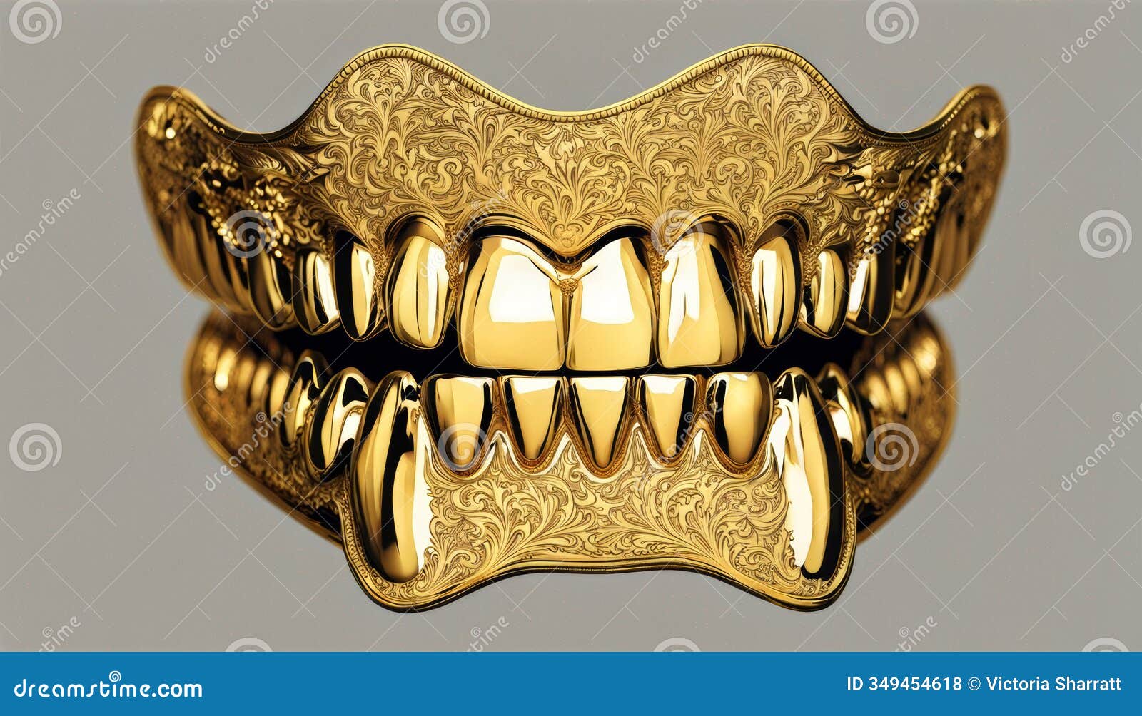 Golden Teeth Crowns Over Natural Teeth. Medically Accurate 3D ...