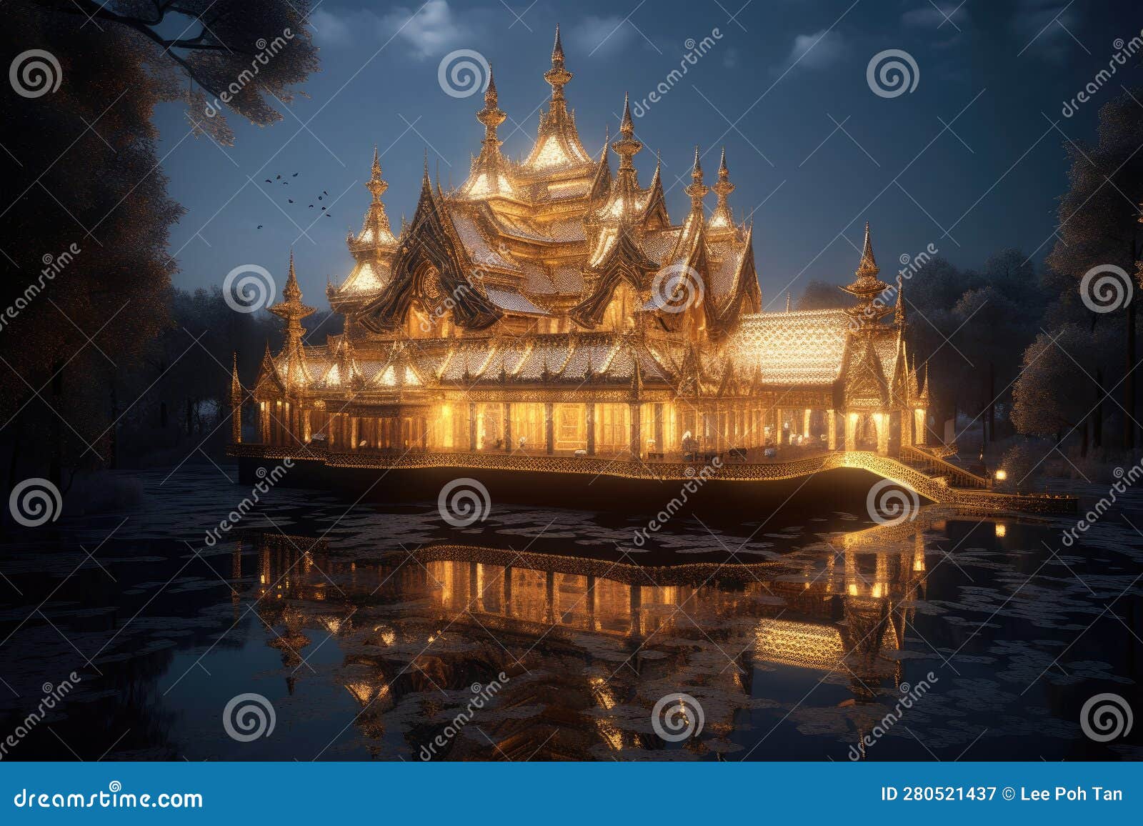 Golden Temple in the Background Stock Illustration - Illustration of ...