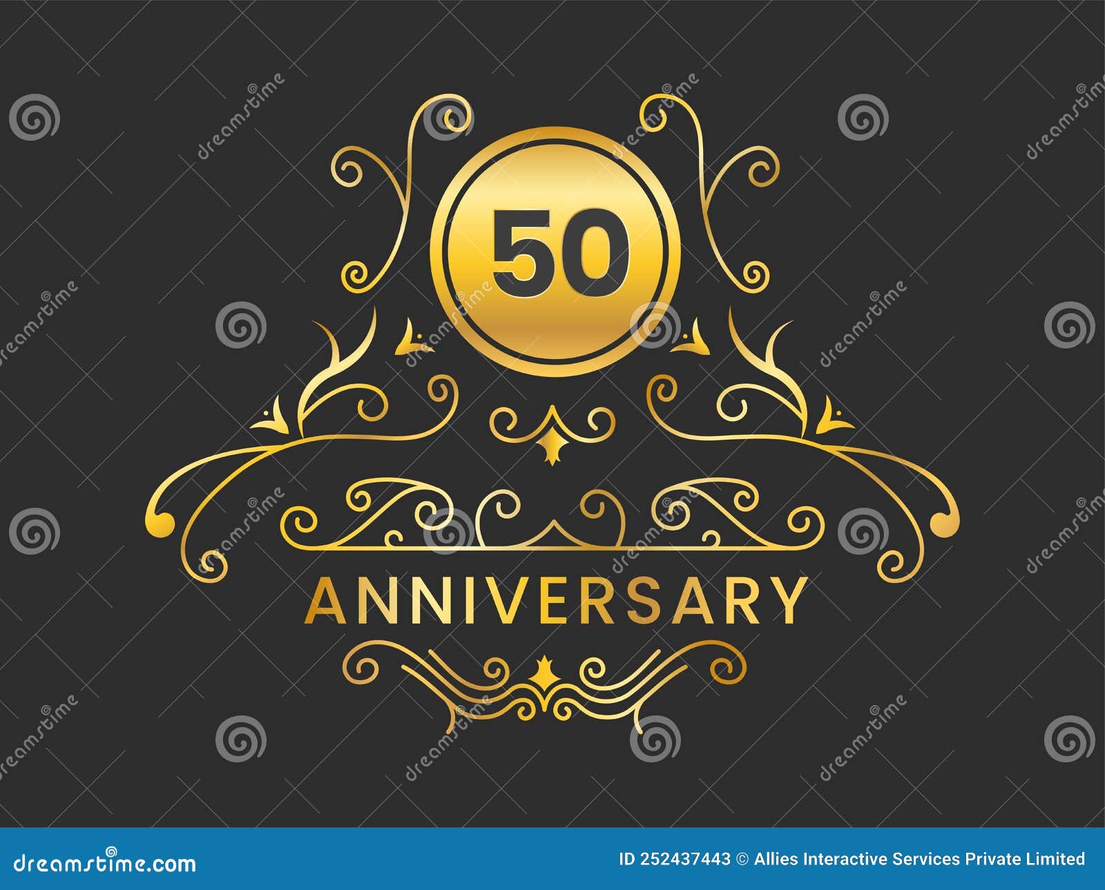 Golden 50th Anniversary Logo Elegance on Black Stock Illustration ...