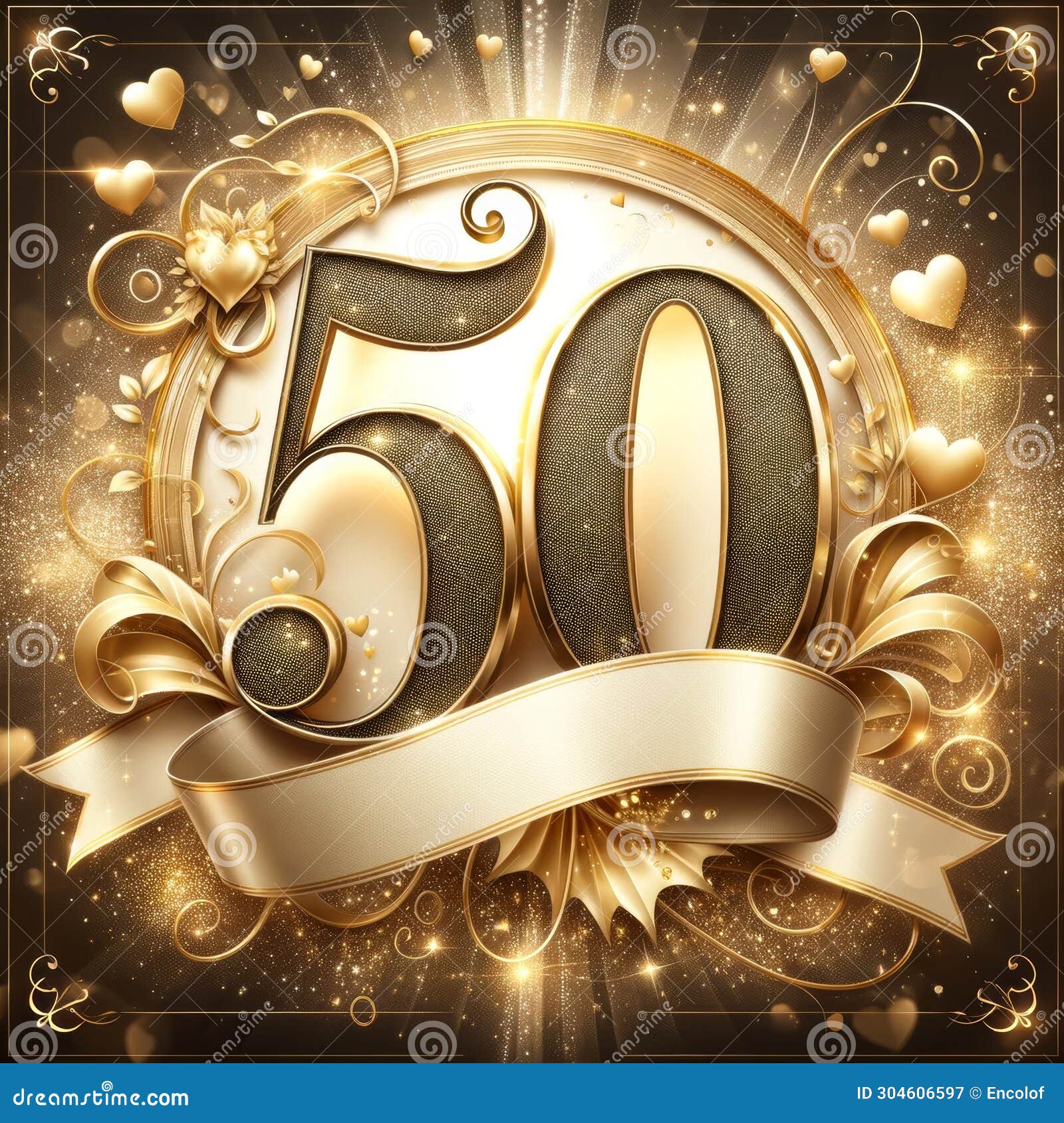 Golden 50th Birthday Celebration Design with Copyspace Stock ...