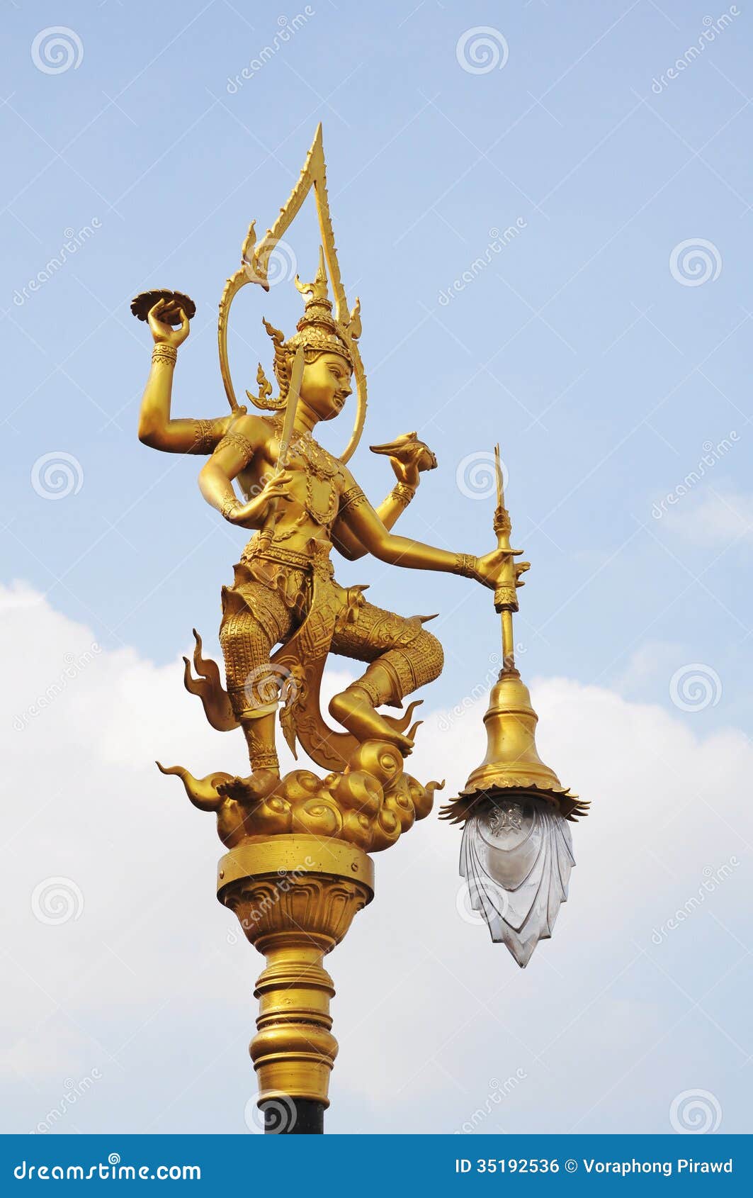 A Golden Thai Angel Lighting Pole Stock Photo - Image of scales ...