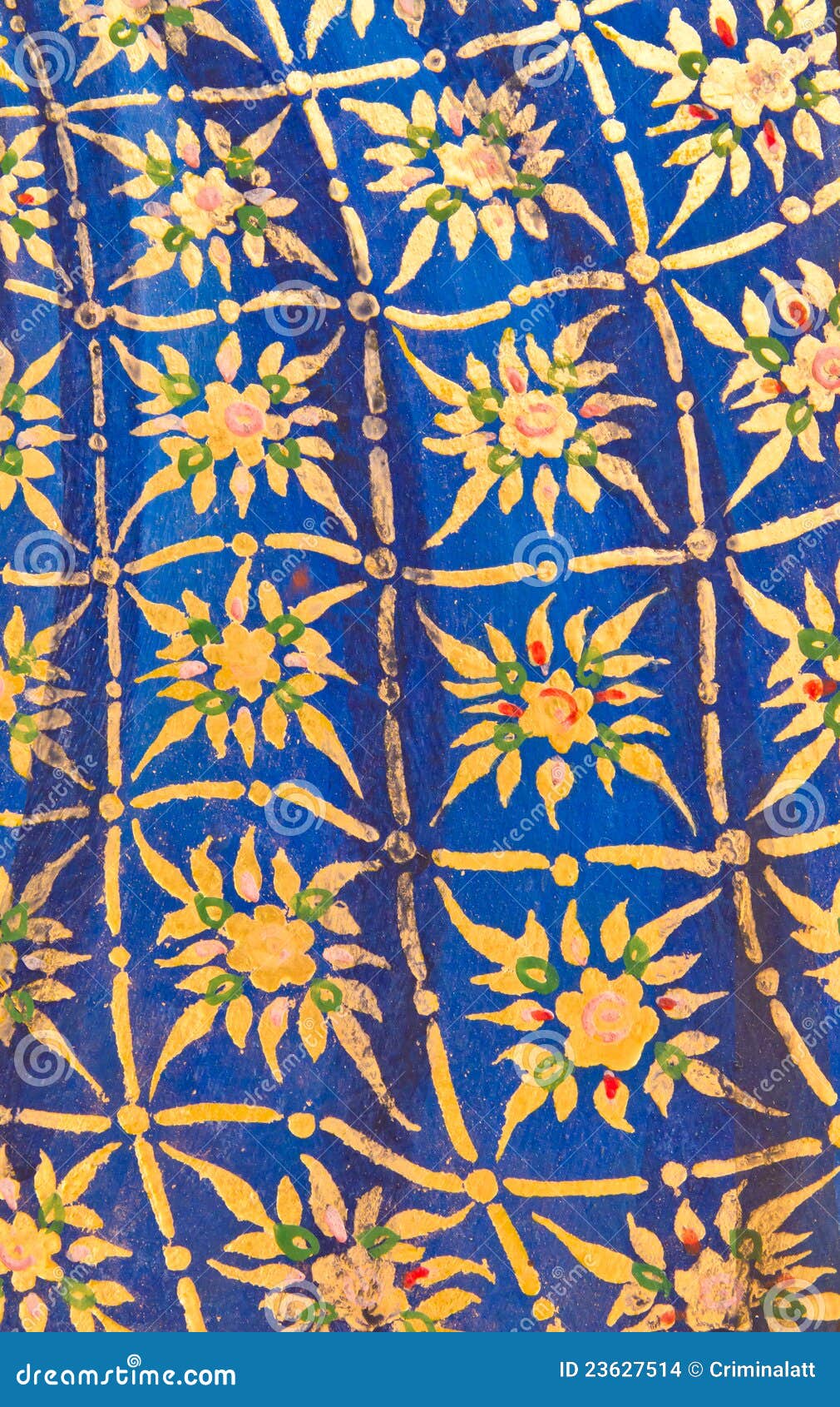 Golden Thai Pattern on Blue Wall Stock Photo - Image of antique, blue ...