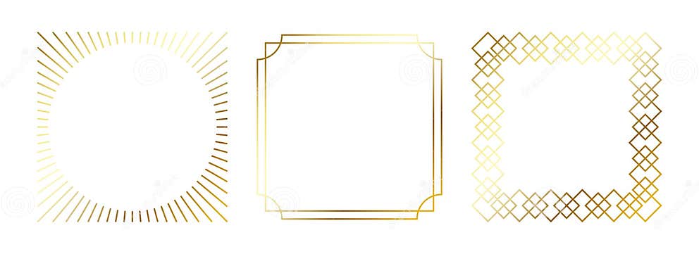 Golden Thin Frames Set. Gold Square Borders in Art Deco Style Stock ...