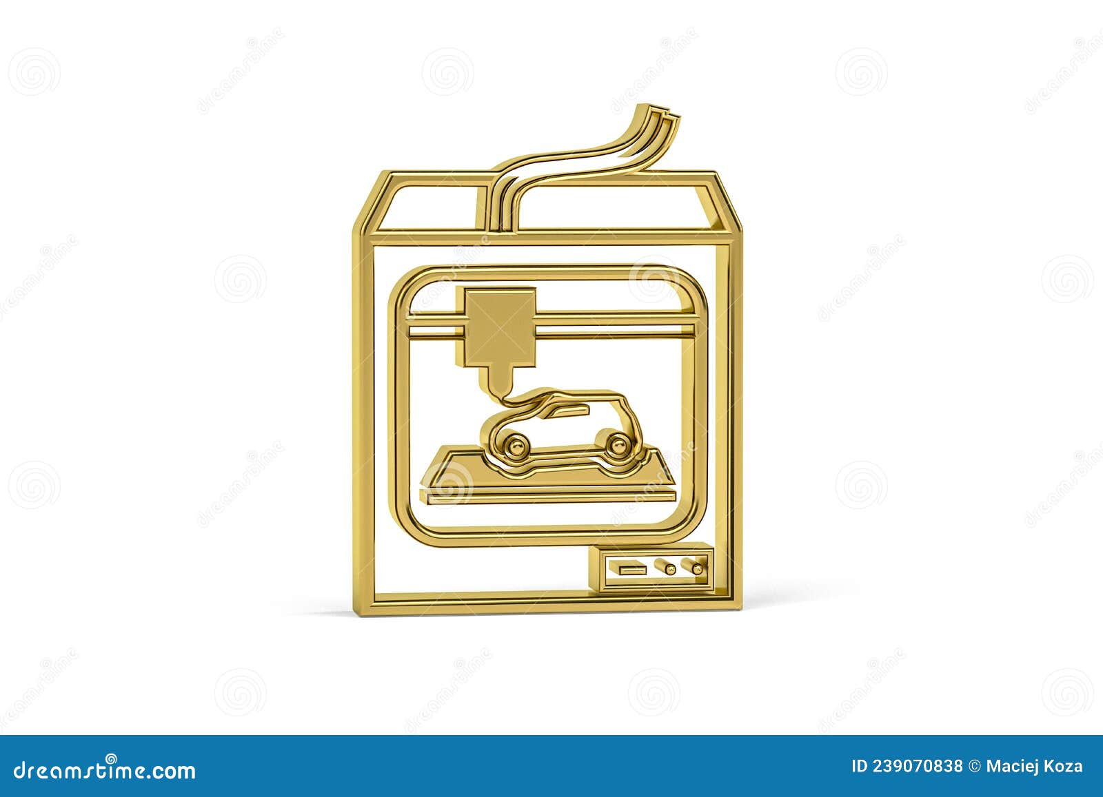 Golden Three Dimensional 3d Printer Icon on White Background Stock ...