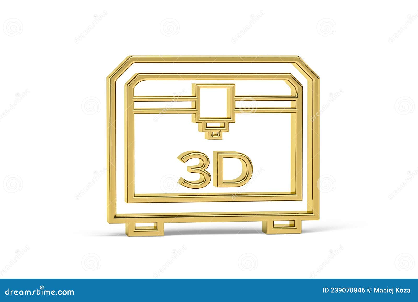 Golden Three Dimensional 3d Printer Icon on White Background Stock ...