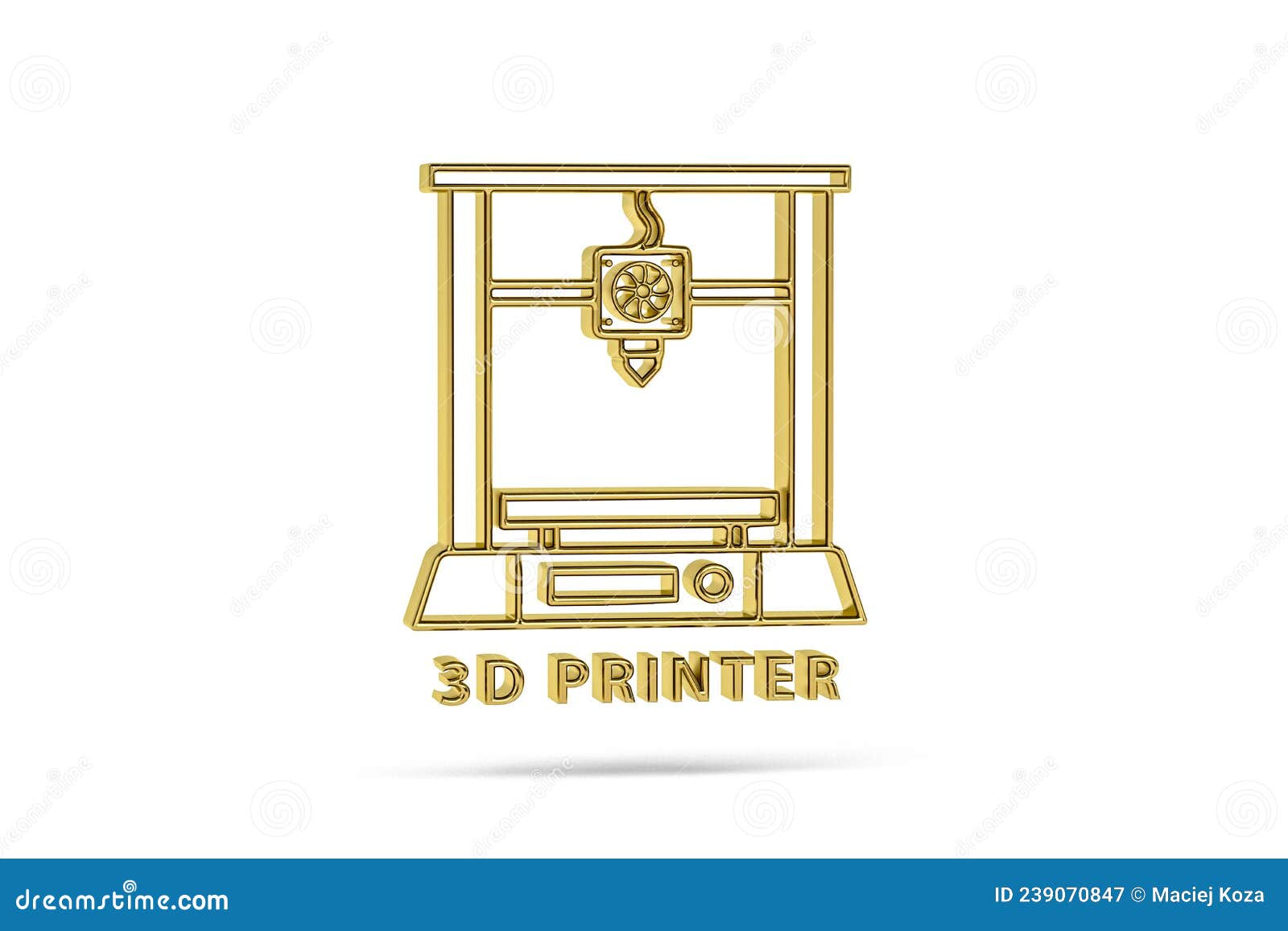 Golden Three Dimensional 3d Printer Icon on White Background Stock ...