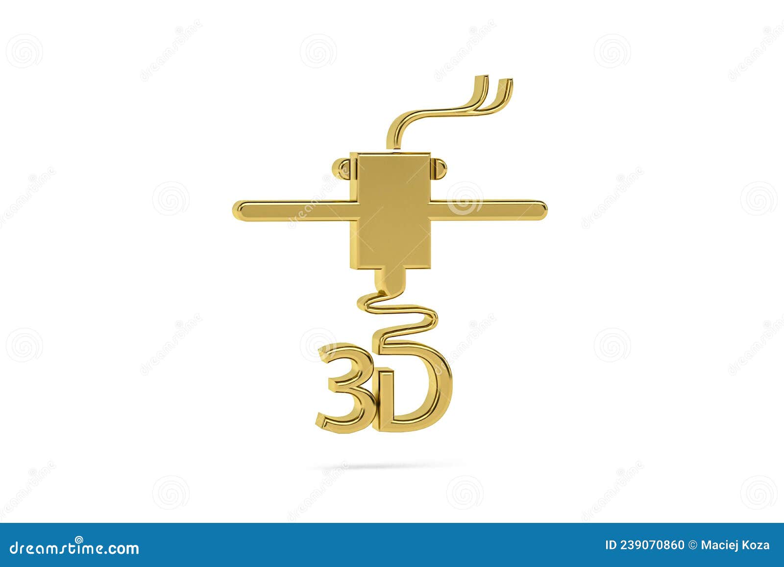 Golden Three Dimensional 3d Printer Icon on White Background Stock ...