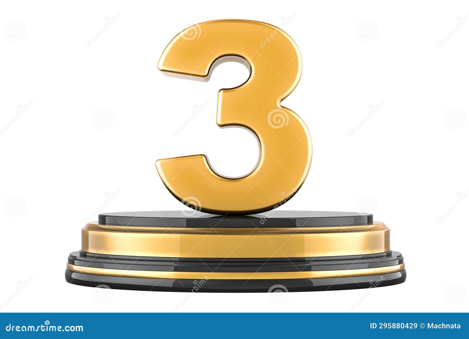 Golden 3 Three on the Podium, Award Concept. 3D Rendering Stock ...