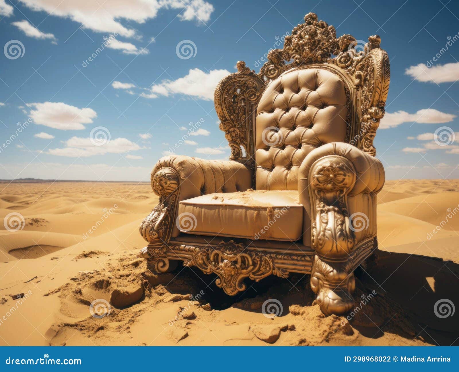 Golden Throne in the Middle of the Desert among Sand Dunes Stock Photo ...